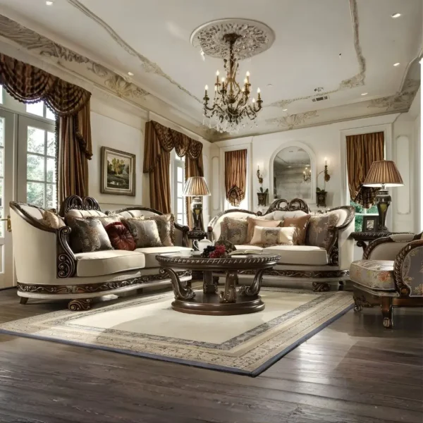 Victorian Sofa Set In In Beige Chenille By Homey Design